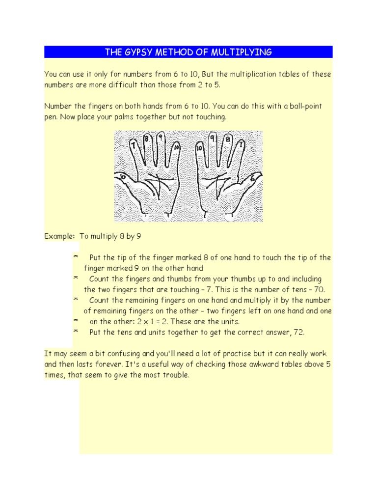 The Gypsy Method of Multiplying | PDF | Multiplication | Finger