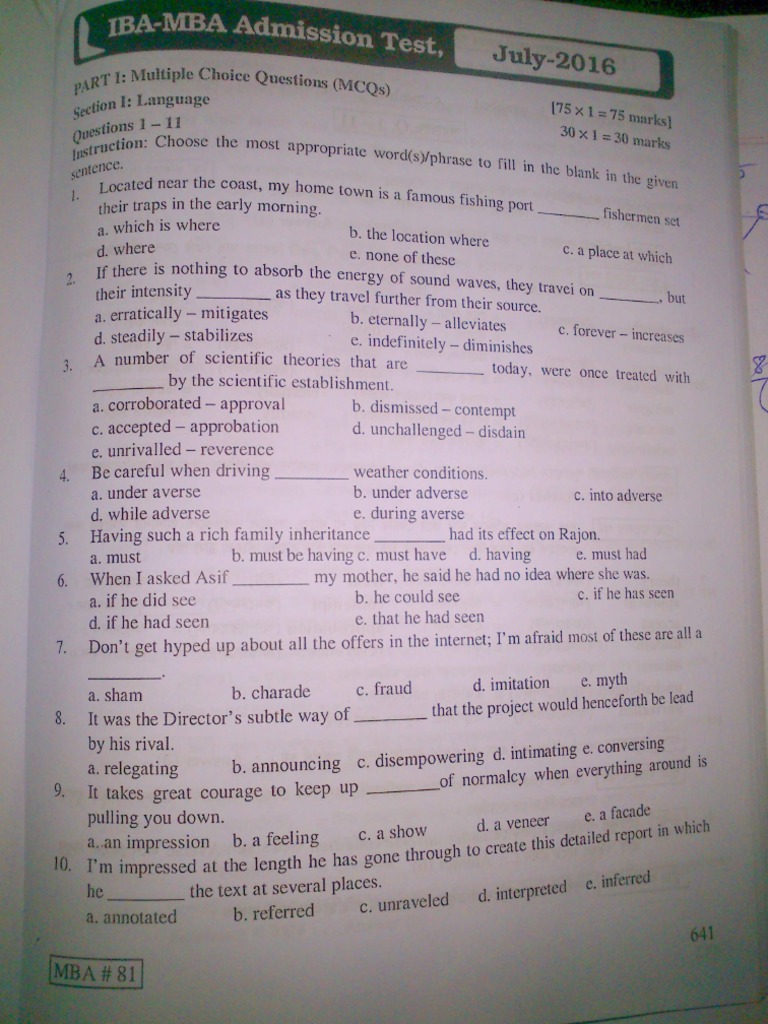 56th IBA MBA Questions + Solution