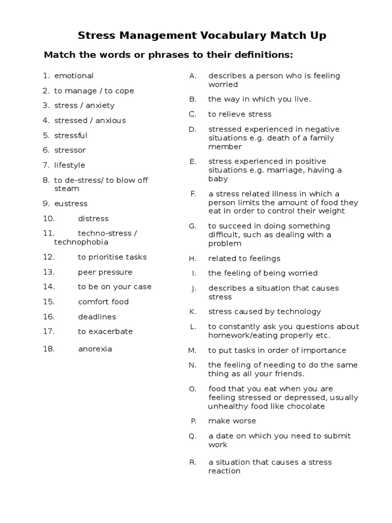 Stress Management Vocabulary | PDF | Self-Improvement