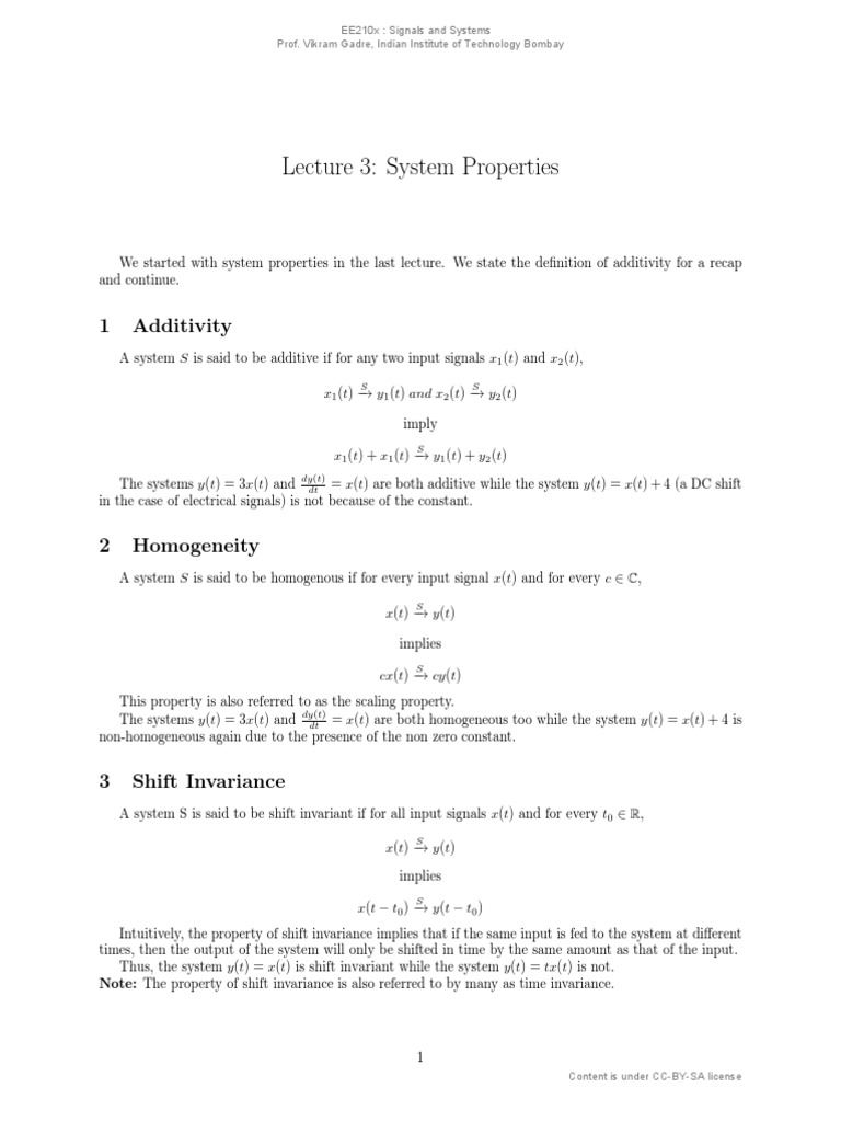 Lecture 3: System Properties: 1 Additivity | PDF | Teaching Methods & Materials | Computers