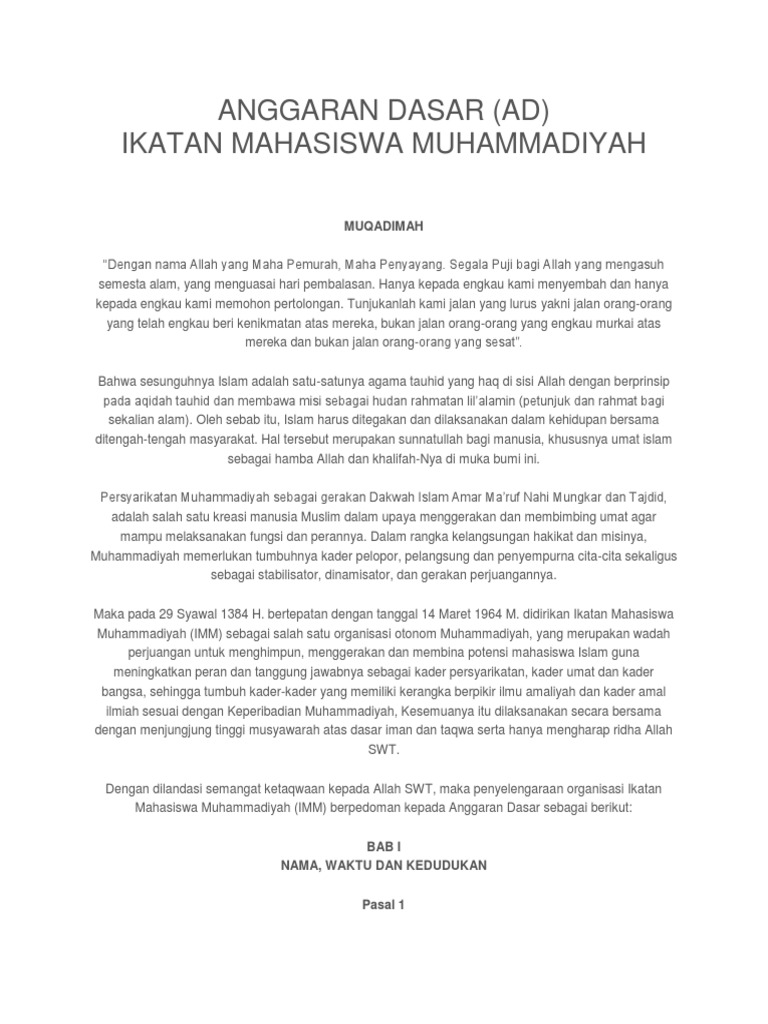 Anggaran Dasar Imm | PDF