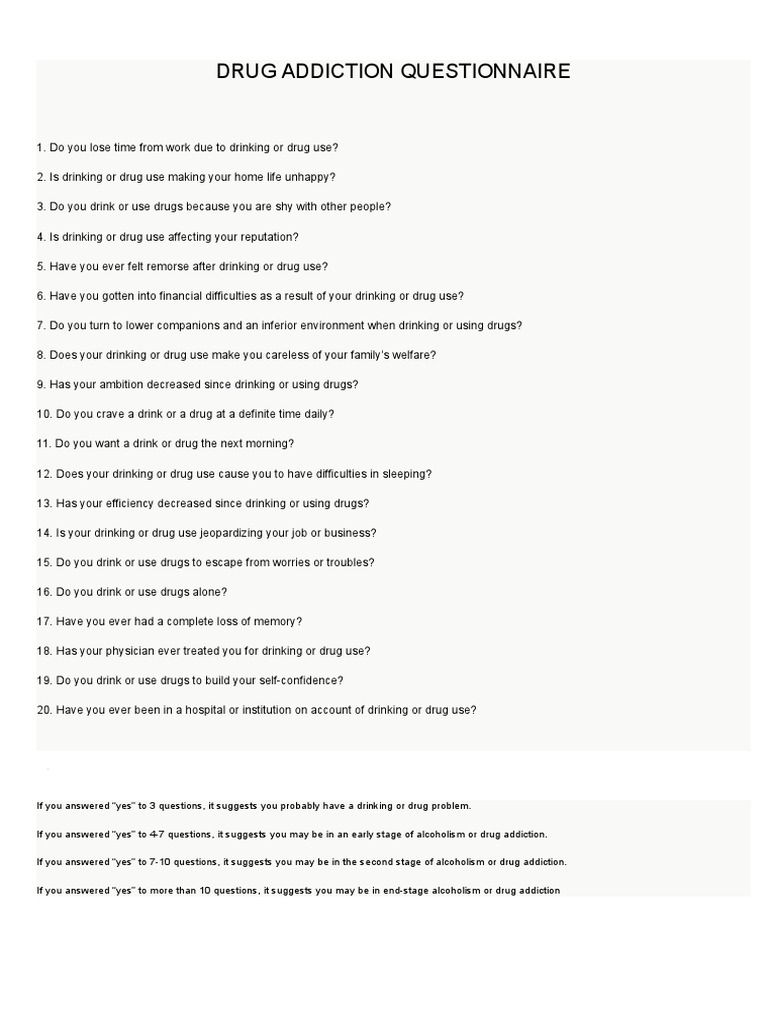 Drug Addiction Questionnaire | PDF