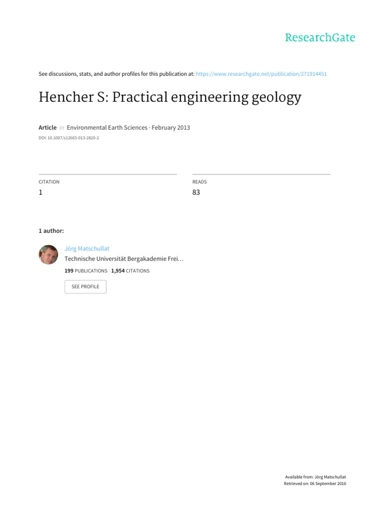 Hencher S Practical Engineering Geology PDF | PDF | Geotechnical Engineering | Engineering