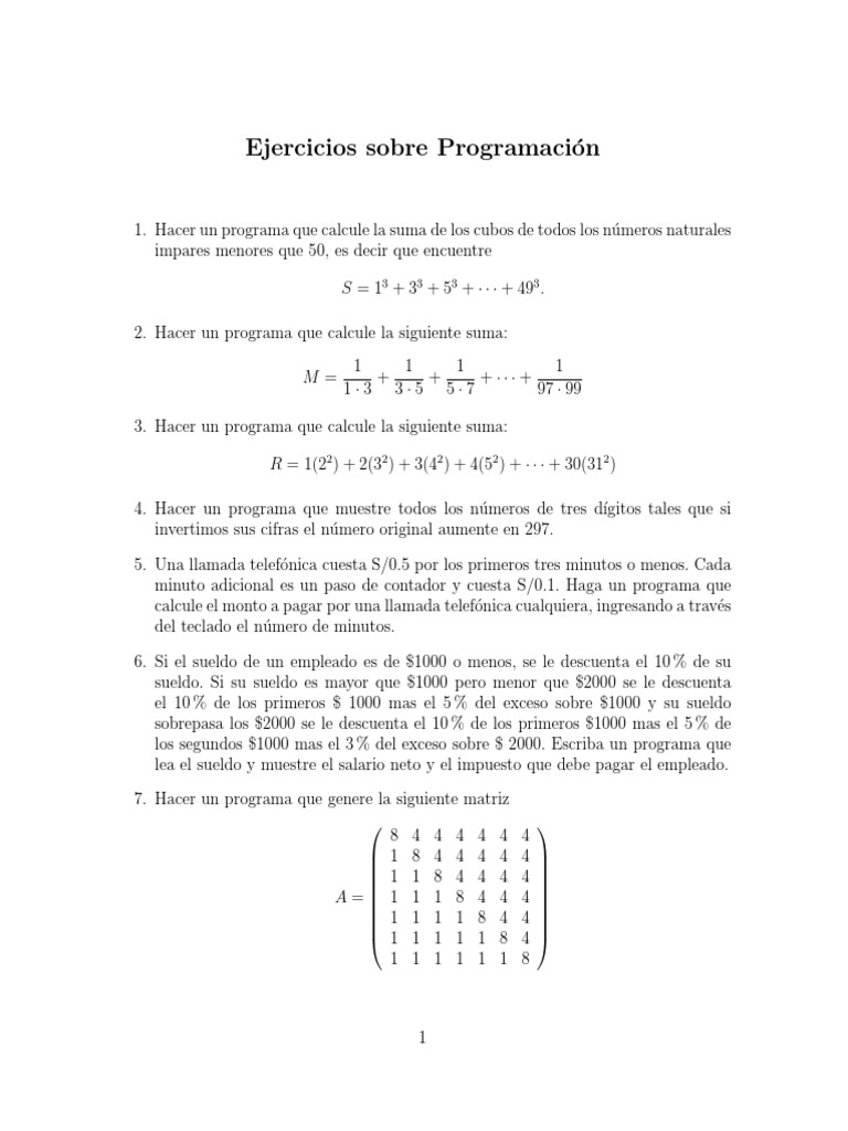Lista Deejercicios Sobre Programacion en Matlab | PDF