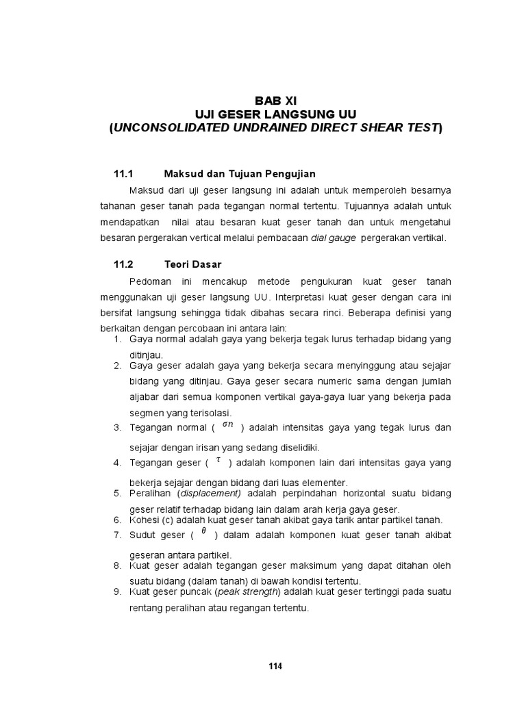 Uji Kuat Geser Langsung UU | PDF