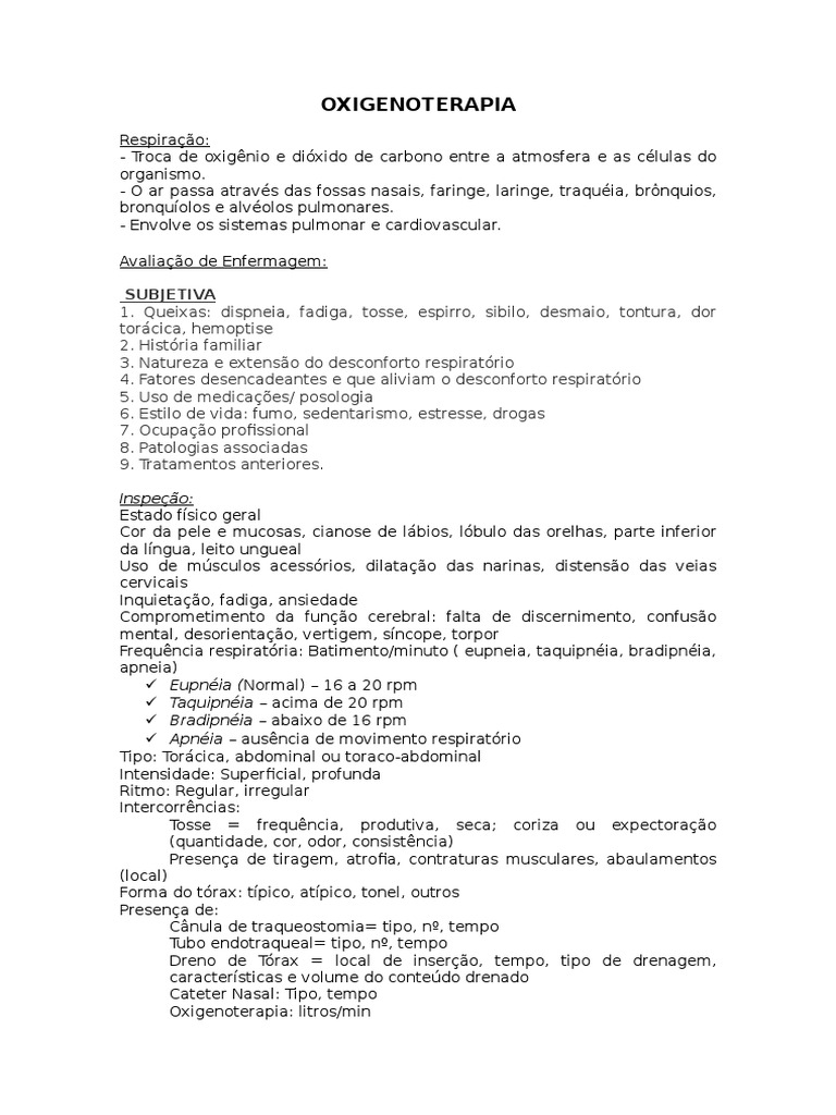 Prática OXIGENOTERAPIA | PDF | Sistema respiratório | Oxigênio