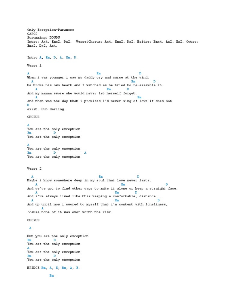 Only Exception Guitar Chords & Lyrics | PDF | Song Structure | Songs
