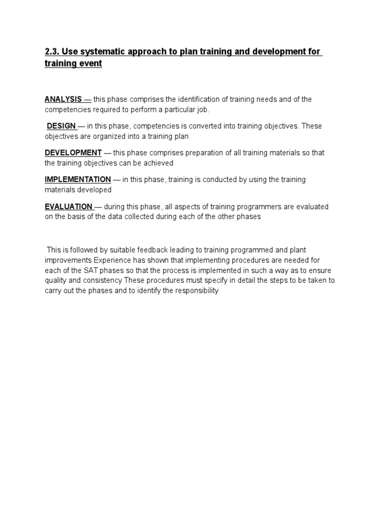 2.3. Use Systematic Approach To Plan Training and Development For ...