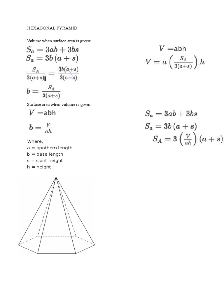 Hexagonal Pyramid Volume When Surface Area Is Given | PDF