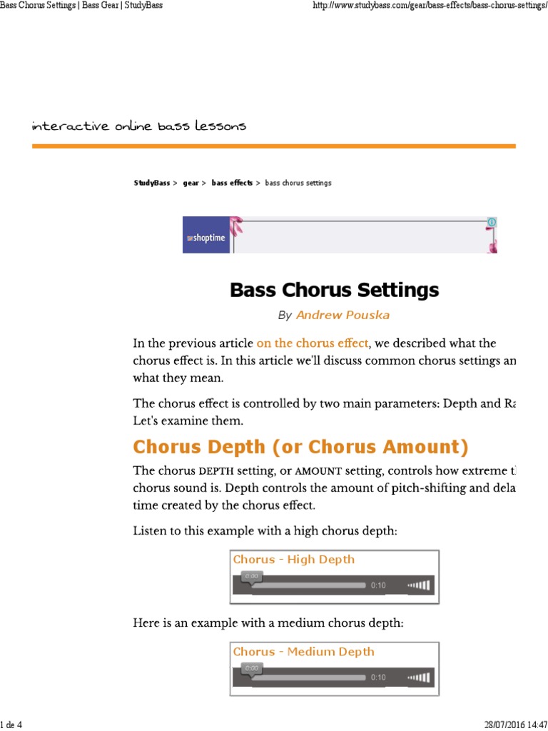 Bass Chorus Settings: Chorus Depth (Or Chorus Amount) | PDF