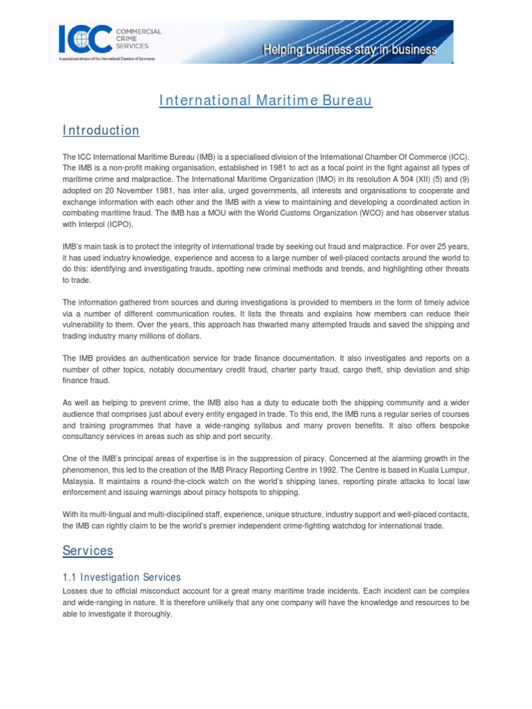International Maritime Bureau Overview | PDF | Fraud | Insurance