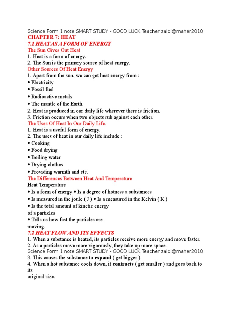 Science Form 1 Note | Download Free PDF | Convection | Heat