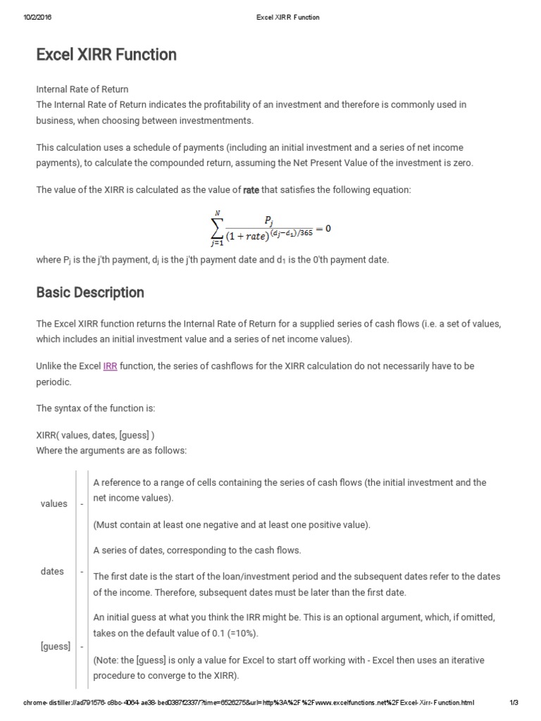 Excel XIRR Function Guide | PDF | Internal Rate Of Return | Applied ...