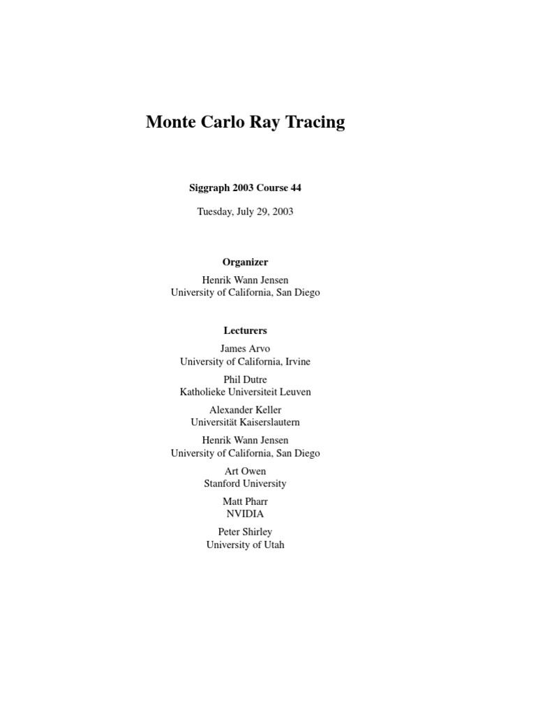 Monte Carlo Ray Tracing: Siggraph 2003 Course 44 | PDF | Monte Carlo Method | Variance