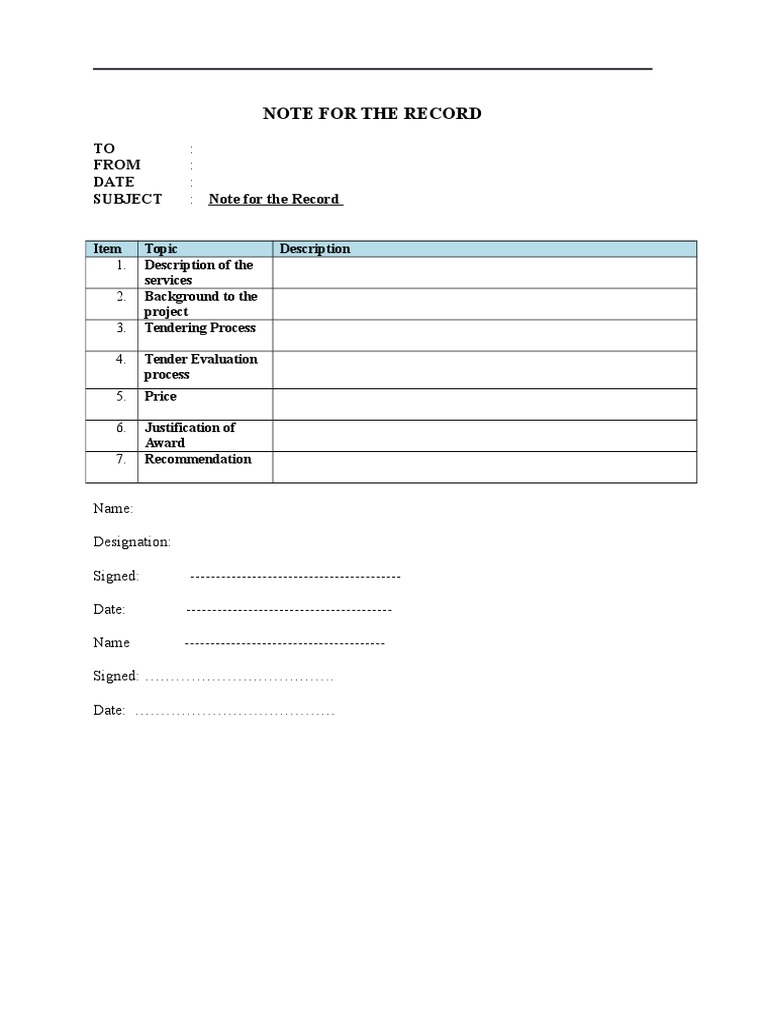 Note For The Record: TO From Date Subject | PDF