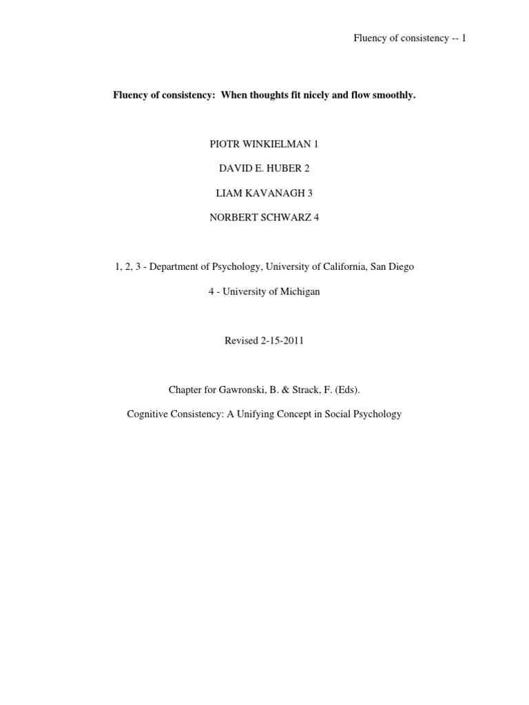 Cognitive Fluency and Consistency | PDF | Priming (Psychology) | Affect ...