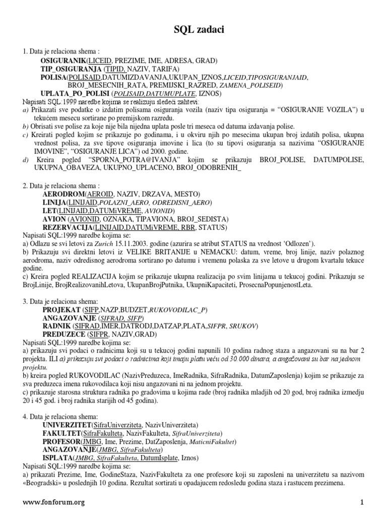 SQL - Zadaci | PDF