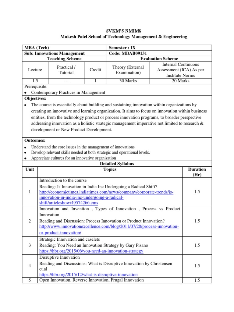 Innovations Management Course Overview | PDF | Organization Development ...