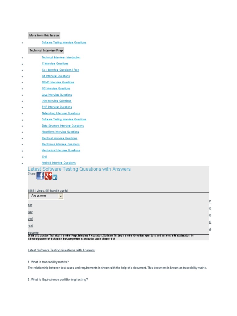 Latest Software Testing Questions With Answers: More From This Lesson ...