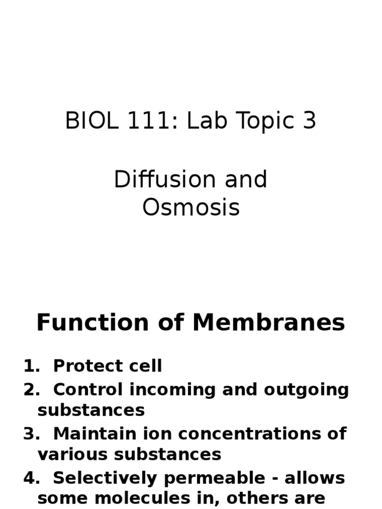 Lab 3 Diffusion and Osmosis | PDF | Cell Membrane | Osmosis