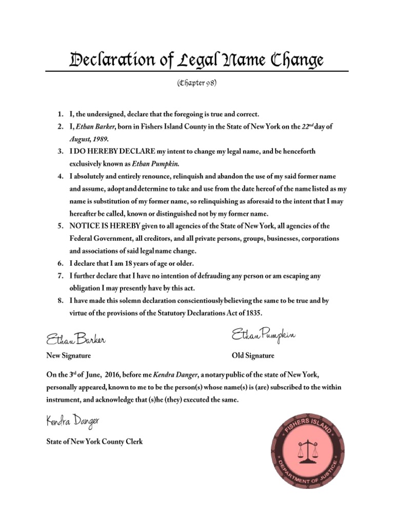 Declaration of Legal Name Change - Ethan | PDF