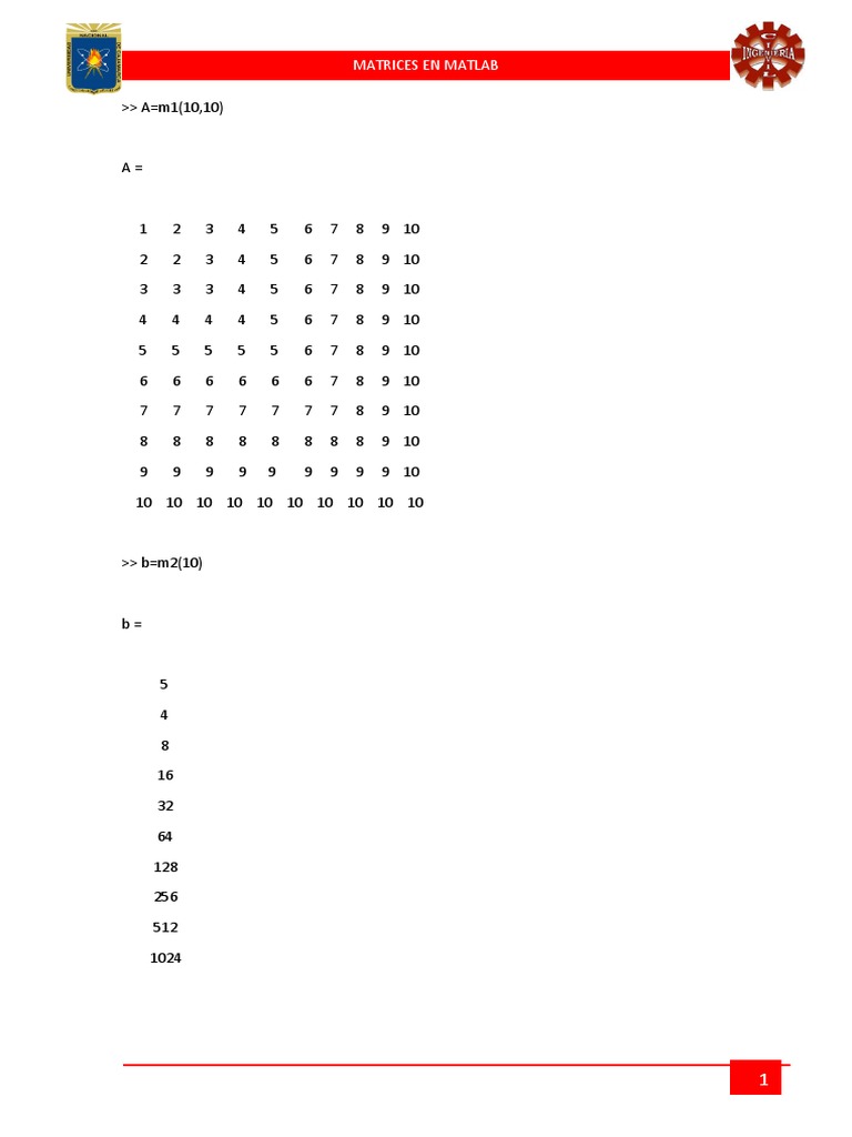 Matrices Matlab | PDF | Teaching Mathematics