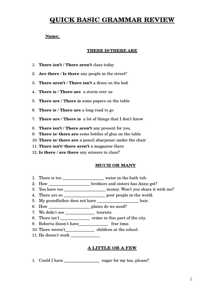 Quick Basic Grammar Review | PDF