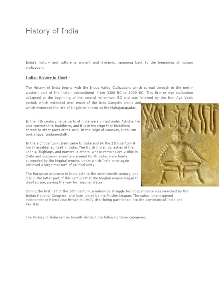 Overview of Indian History Divisions | PDF | Paleolithic | Stone Age