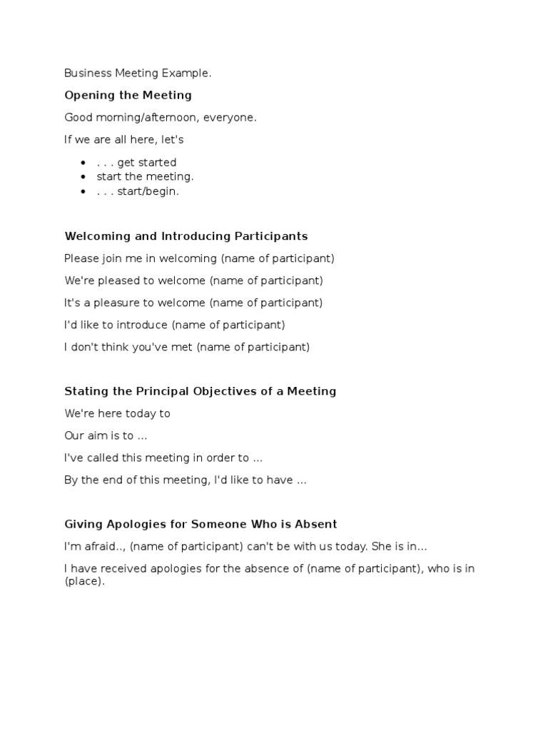 Opening The Meeting | PDF | Agenda (Meeting) | Business