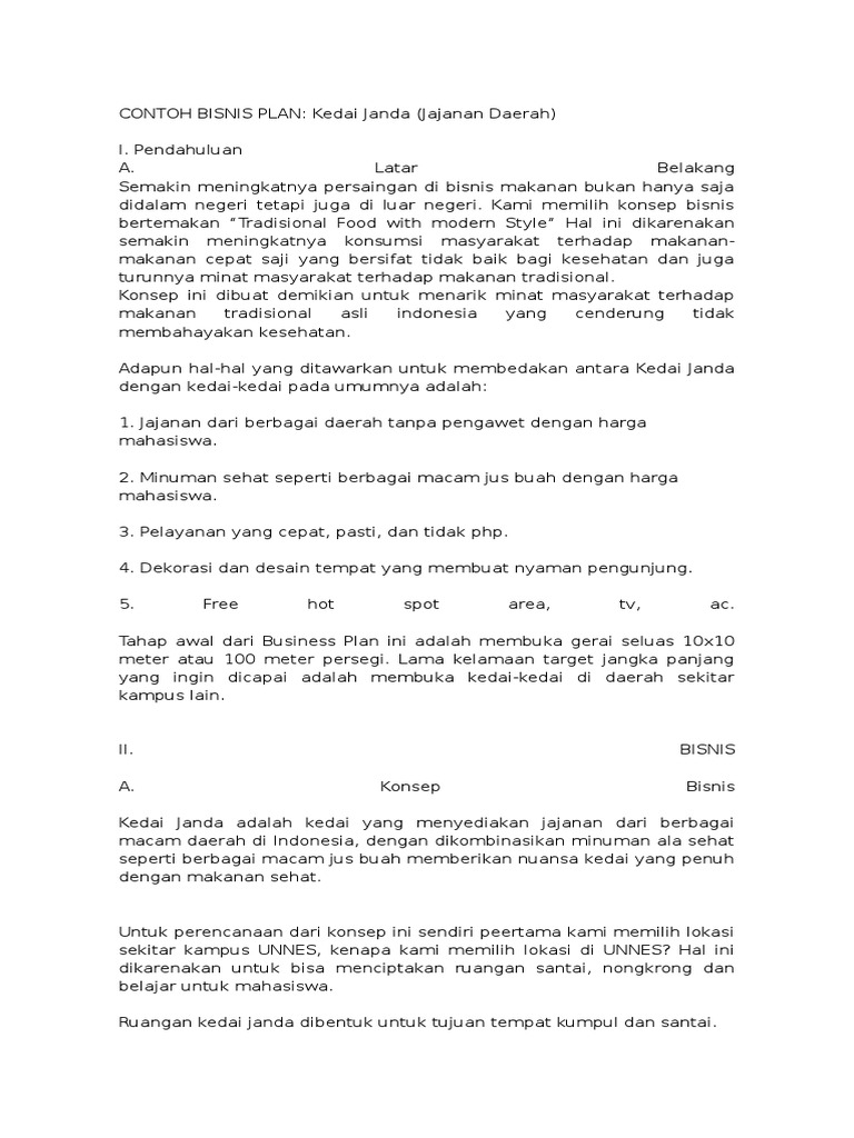 Contoh Bisnis Plan | PDF