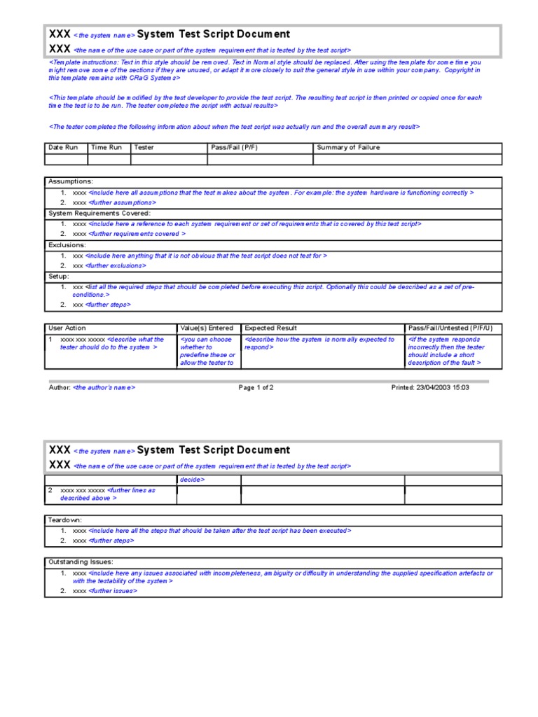 System Test Script Template | PDF | Use Case | Software Engineering