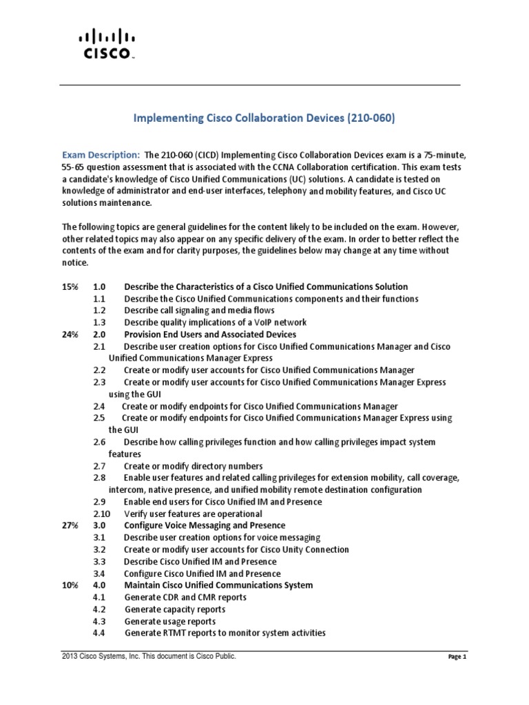 Implementing Cisco Collaboration Devices (210 060) : Exam Description ...