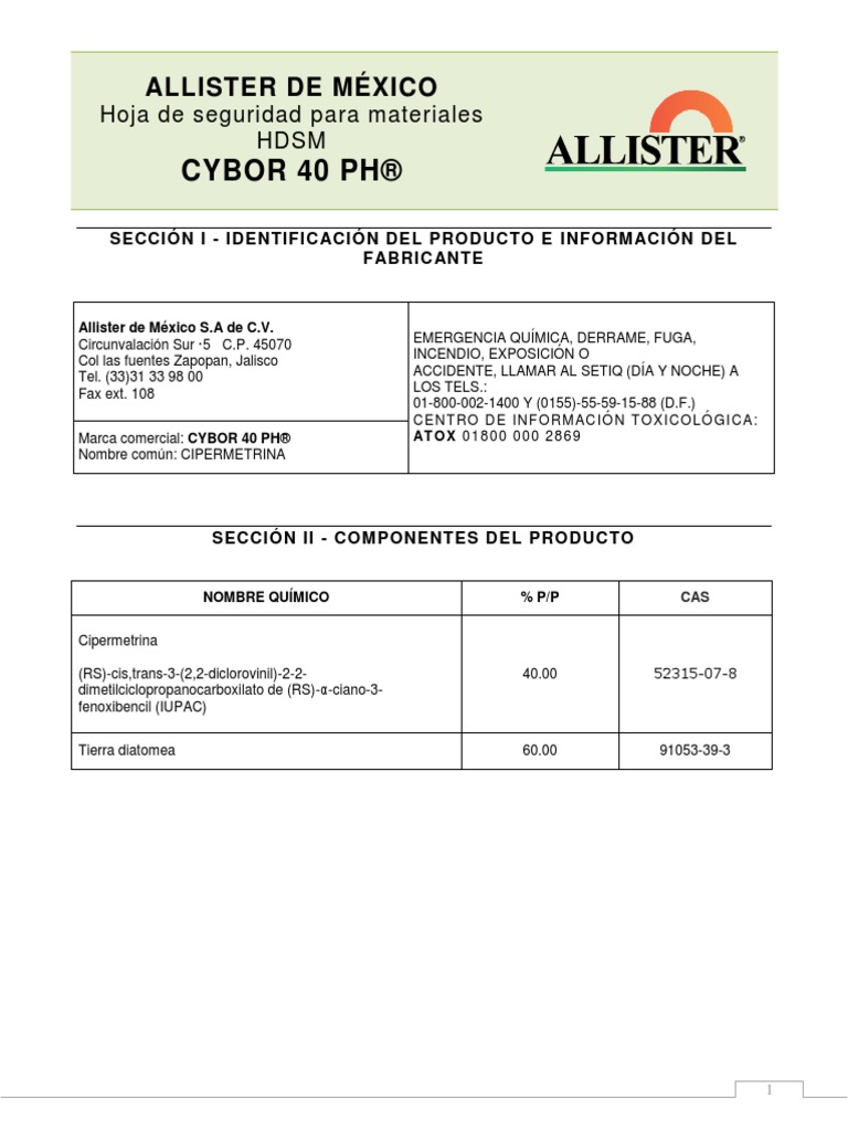 Msds Allister Cybor 40ph | PDF | Agua | Residuos