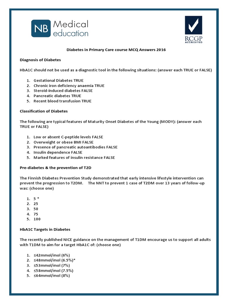 diabetes-mcq-011215.pdf | Diabetes Mellitus | Glycated Hemoglobin