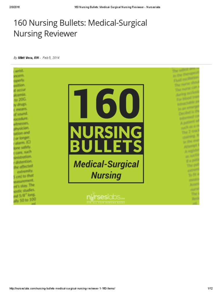 160 Nursing Bullets - Medical-Surgical Nursing Reviewer | PDF ...