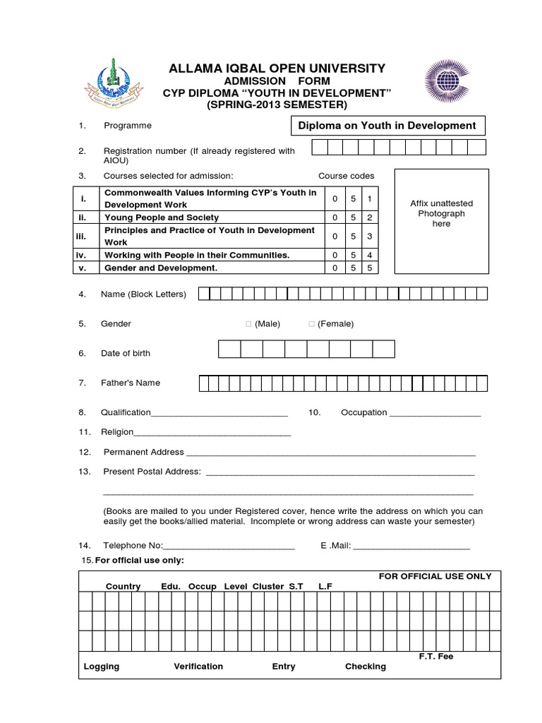 Admission Form CYP | PDF | Academic Degree | Qualifications