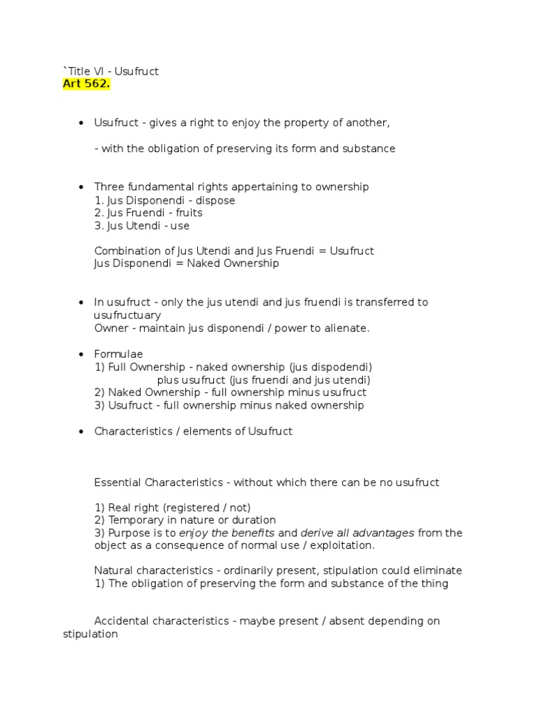 Usufruct | PDF | Ownership | Civil Law (Legal System)