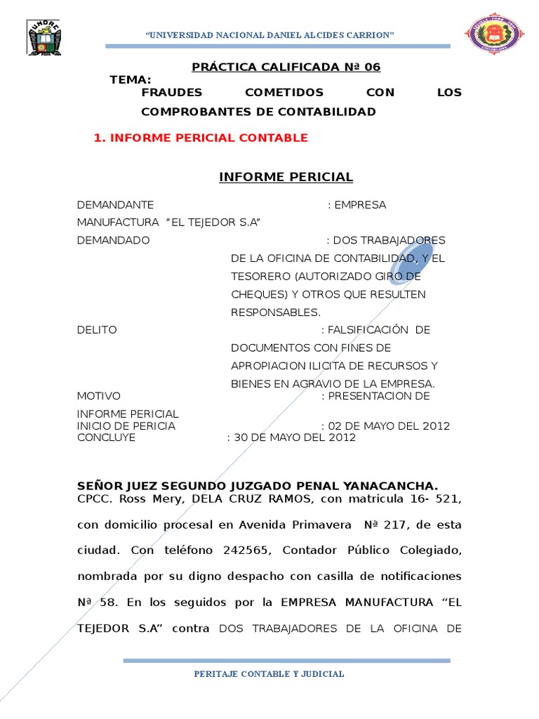 Informe Pericial Contable sobre Fraude | PDF | Contabilidad ...