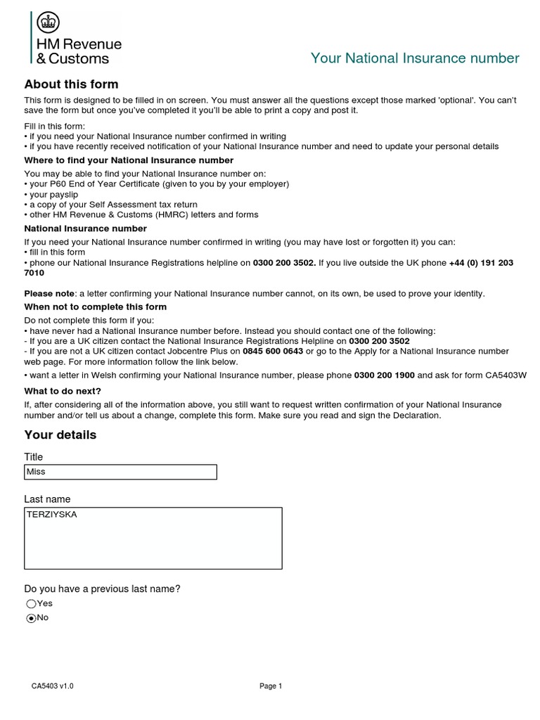 Your National Insurance Number: About This Form | PDF | Payments | Taxes
