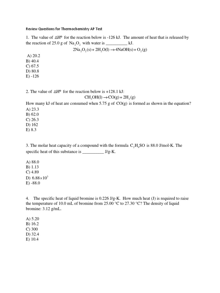 AP Thermochemistry Review | PDF | Teaching Methods & Materials ...