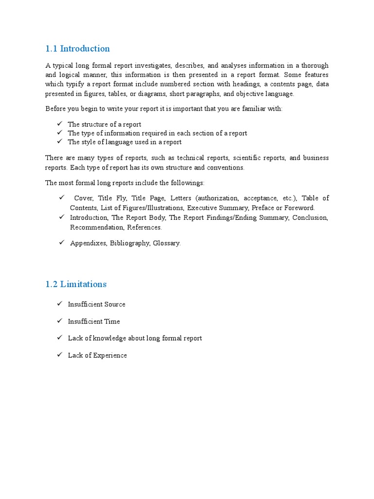 Guidelines For Long Formal Report Writing | PDF