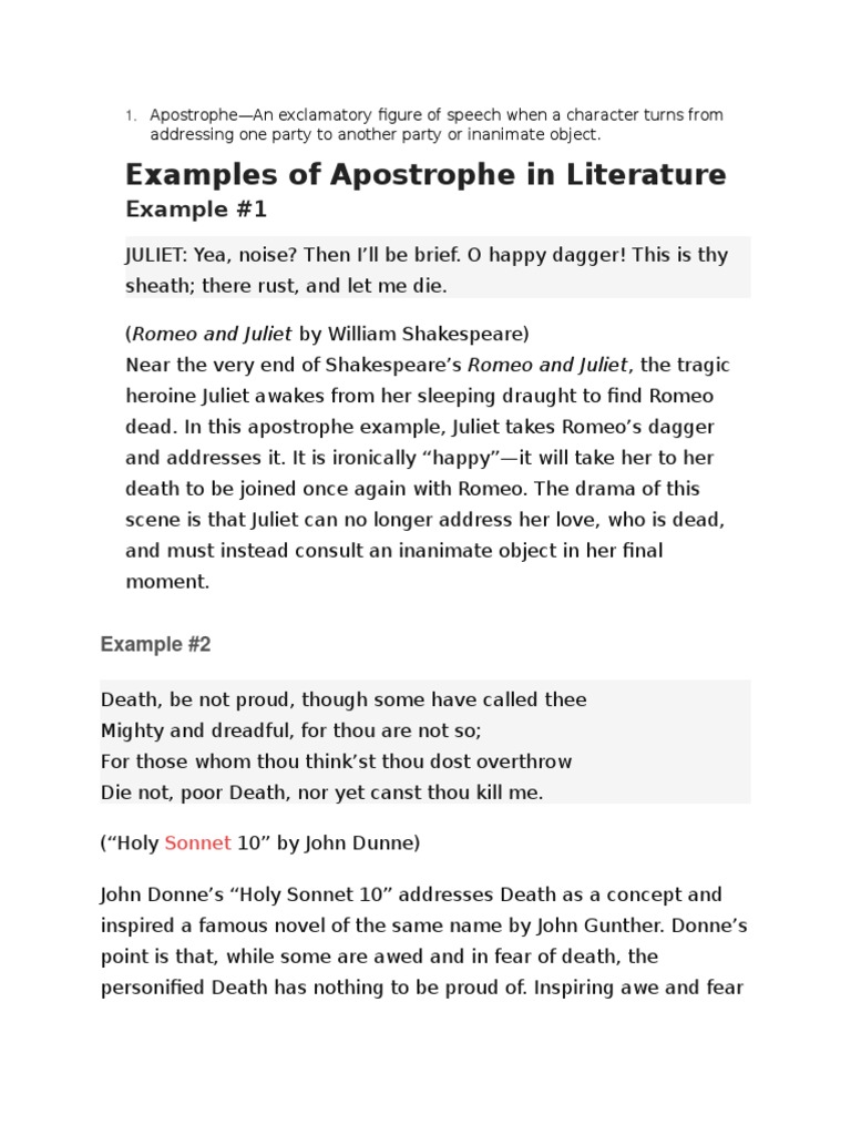 Examples of Apostrophe in Literature: Example #1 | PDF | Romeo And ...