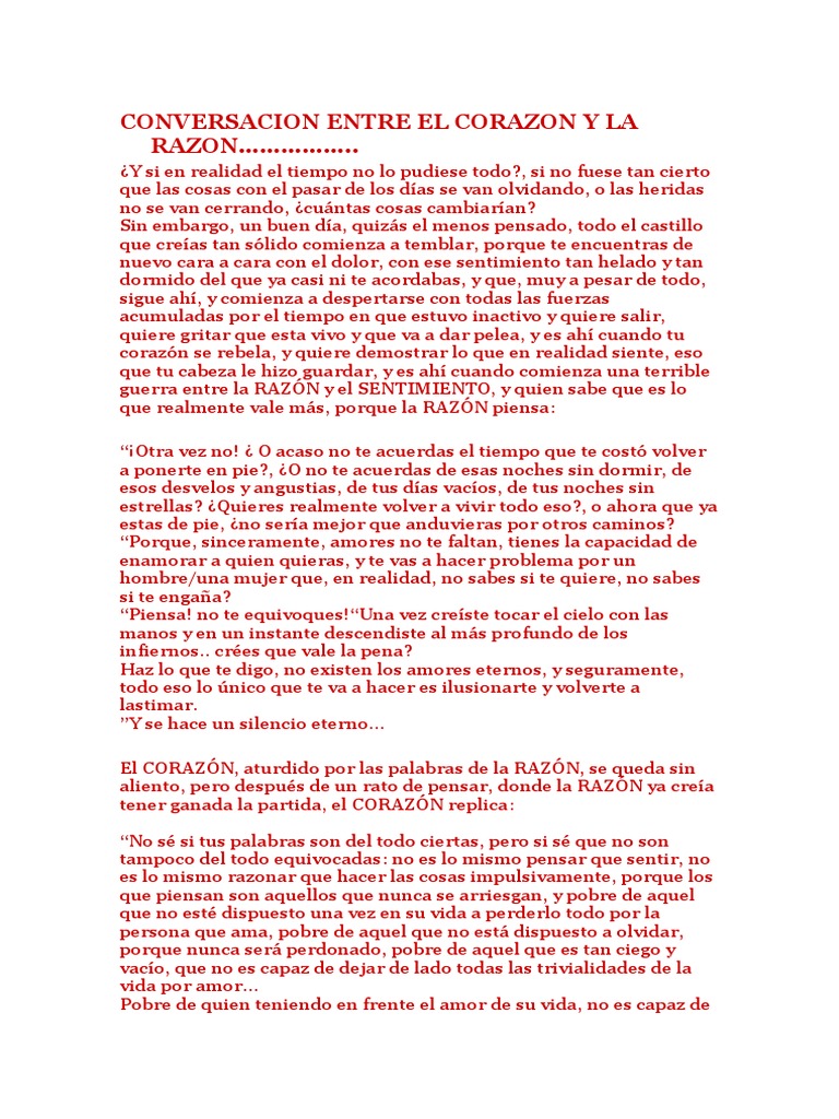 Conversacion Entre El Corazon y La Razon | PDF | Razón | Amor