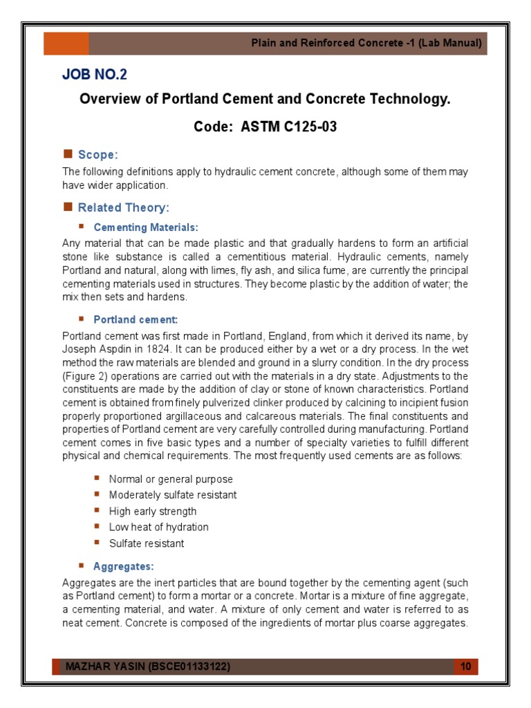 Overview of Portland Cement and Concrete Technology. Code: ASTM C125-03 ...