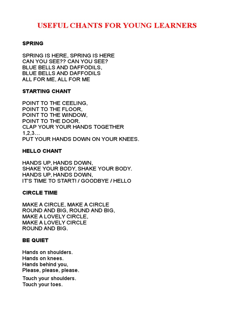 Useful Chants For Young Learners: Spring | PDF