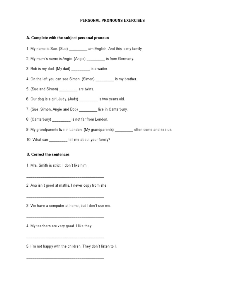 Personal Pronouns Exercises | PDF | Leisure