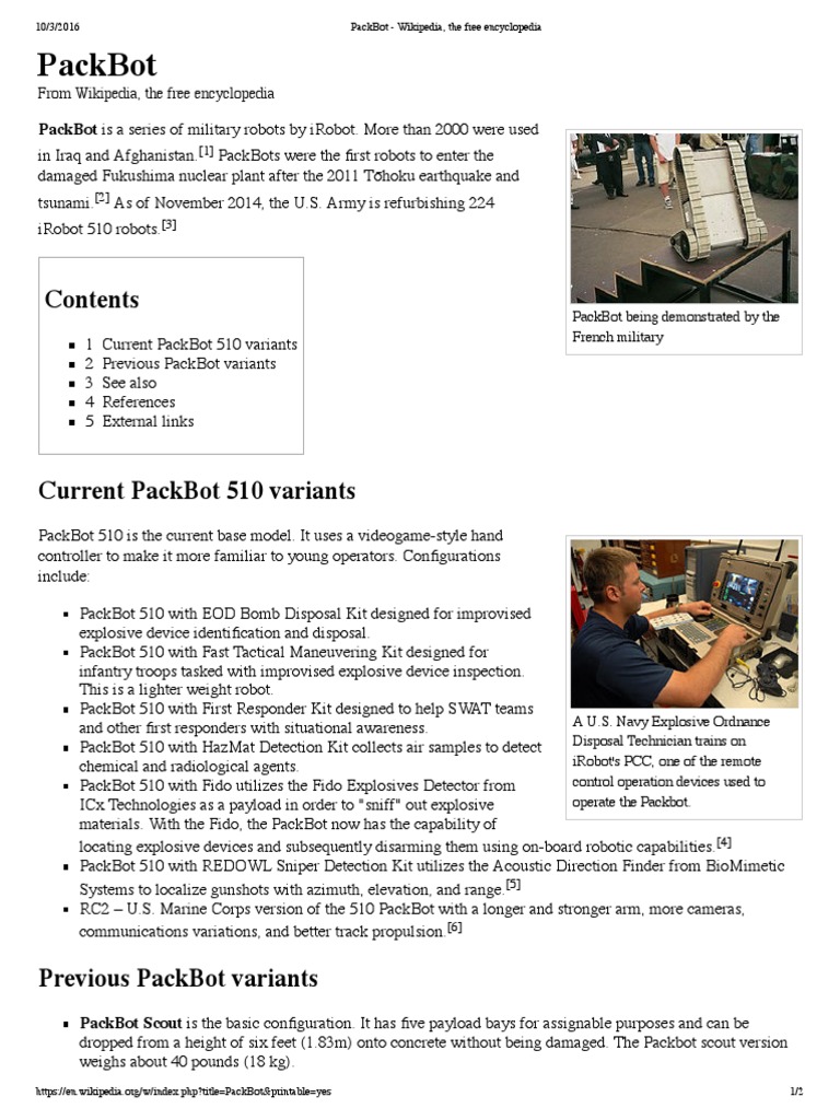 PackBot - 2 | PDF | Bomb Disposal | Military Technology