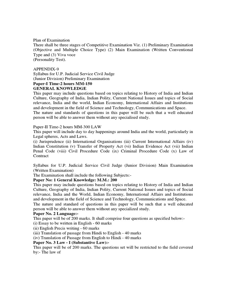 UPPSC PCS J Syllabus For UP Judicial Service Civil Judge Syllabus ...