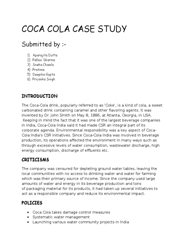 COCA COLA Case Study Summary | Corporate Social Responsibility | Reputation
