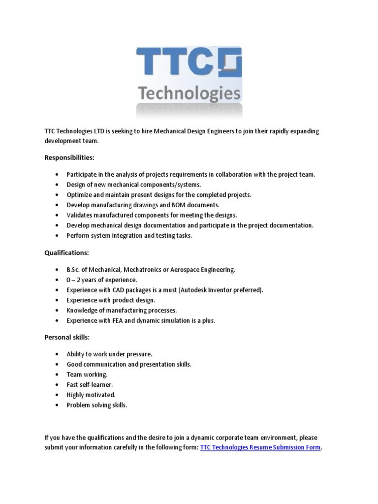 TTC Tech Mechanical Engineer | PDF